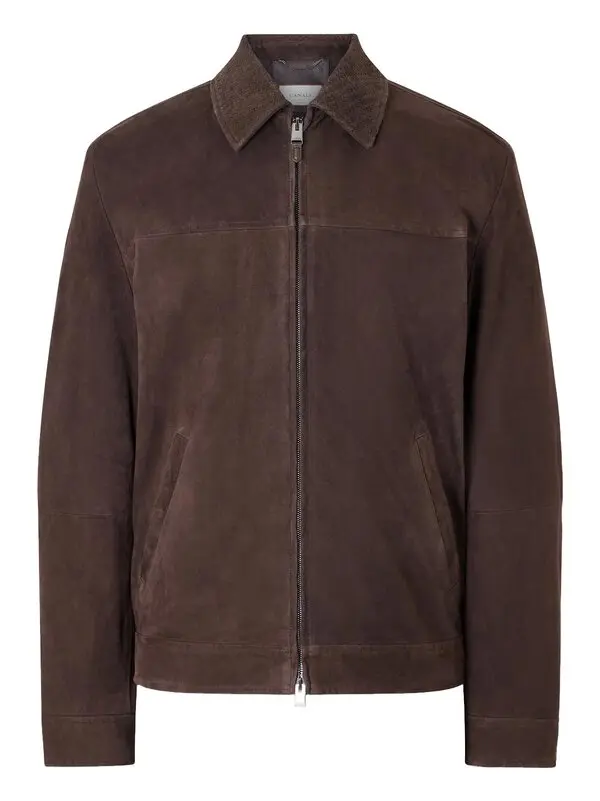 Canali Woven Suede Jacket - Brown