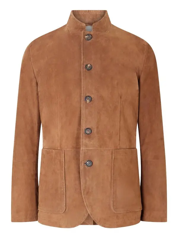 Eleventy Slim-fit Mandarin Collar Suede Jacket - Brown