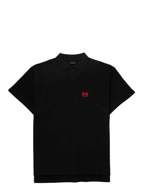Balenciaga Oversized Logo-embroidered Cotton Polo Shirt - Black