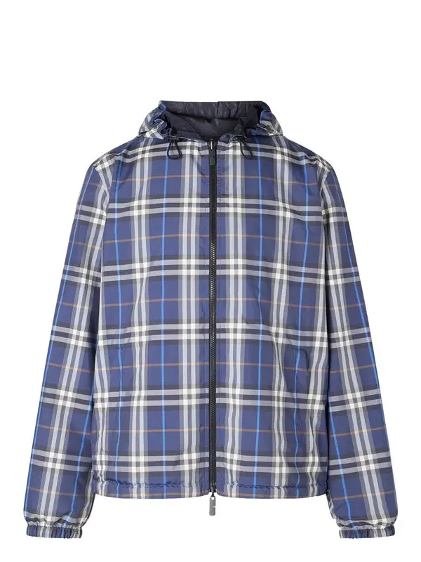 Burberry Hooded Checked Shell Jacket - Blue