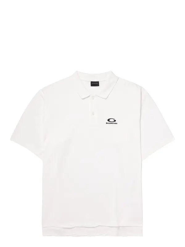 Balenciaga Logo-embroidered Cotton-piqué Polo Shirt - White