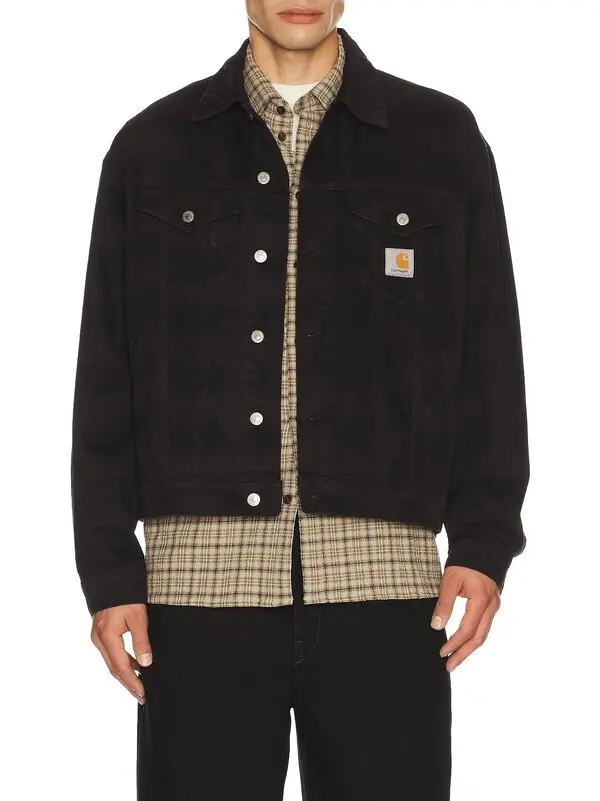 Carhartt Work In Progress Everson Trucker Jacket - Everson Print Black Palisander Garment Dyed