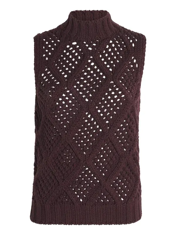 Eleventy Wool Openwork-cable Knit Sweater Vest - Burgundy