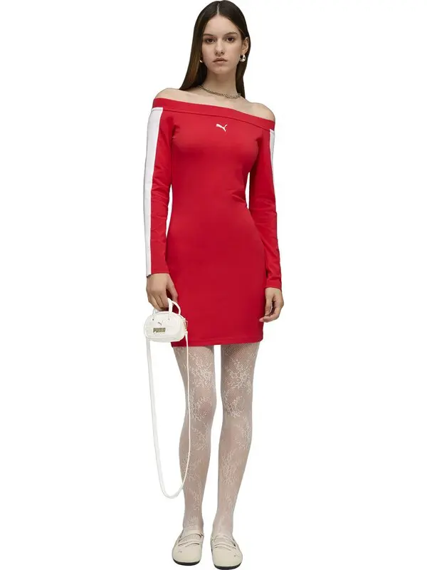 PUMA T7 Long Sleeve Dress - Red