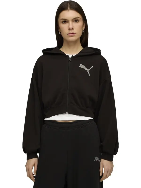 PUMA Essentials Graphics Bedazzled Zip-up Hoodie - Black
