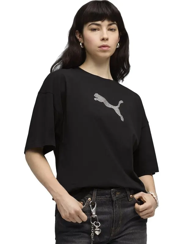 PUMA Essentials Graphic Bedazzled Oversized T-shirt - Black