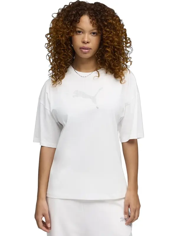 PUMA Essentials Graphic Bedazzled Oversized T-shirt - White