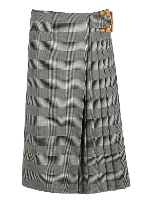 Balmain Midi Flared Skirt With Prince Of Wales Check - Black