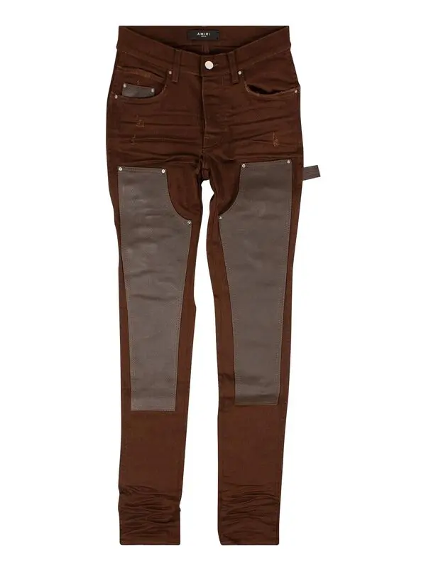 Amiri Denim Leather Workman Pants - Brown