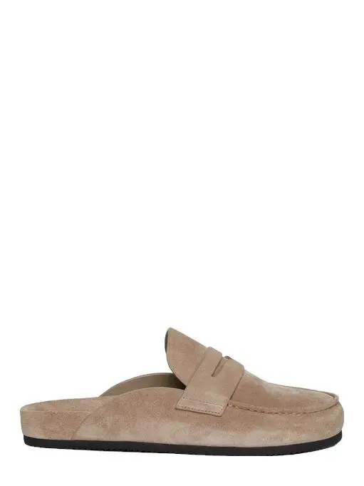 Paige Wynn Suede Closed Toe Slides - Natural
