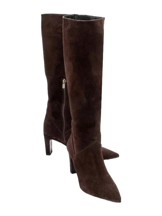 FOREVER & ALWAYS SHOES Merla Leather Block Heel Boots - Brown Suede
