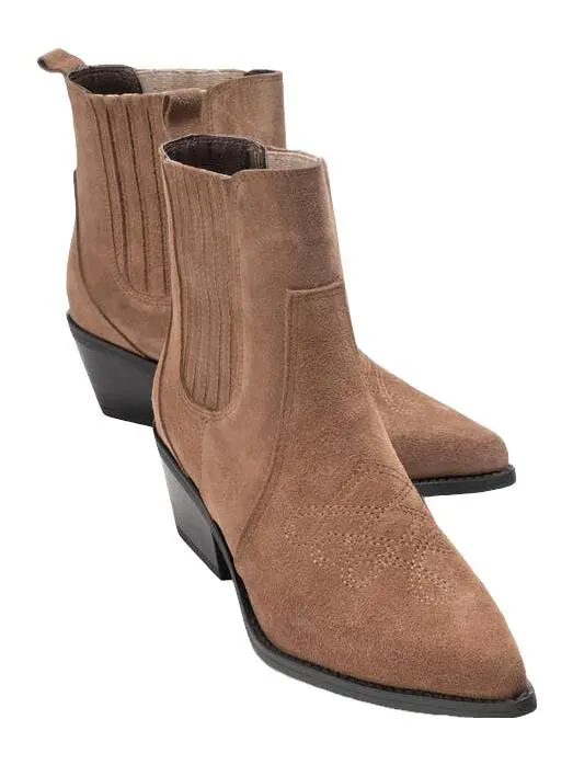 FOREVER & ALWAYS SHOES Julieta Leather Block Heel Western Boots - Cognac Suede