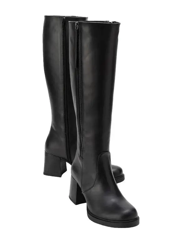FOREVER & ALWAYS SHOES Lensa Leather Block Heel Boots - Black