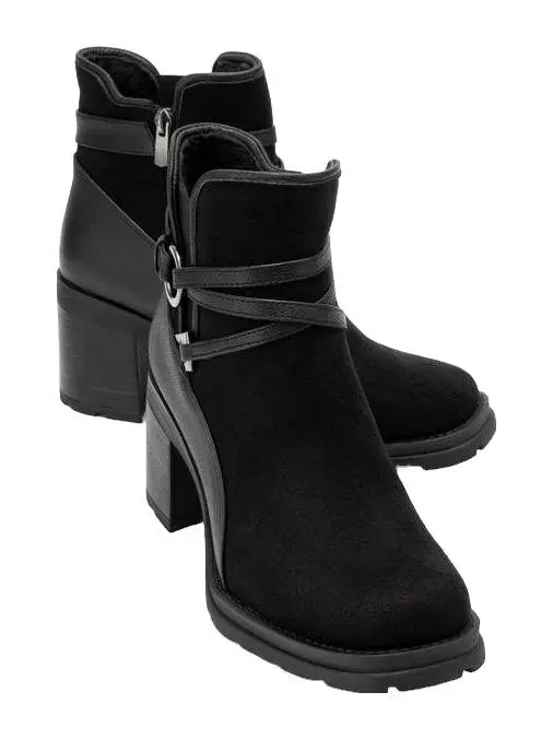 PROLOGUE SHOES Wern Block Heel Ankle Boots - Black Suede