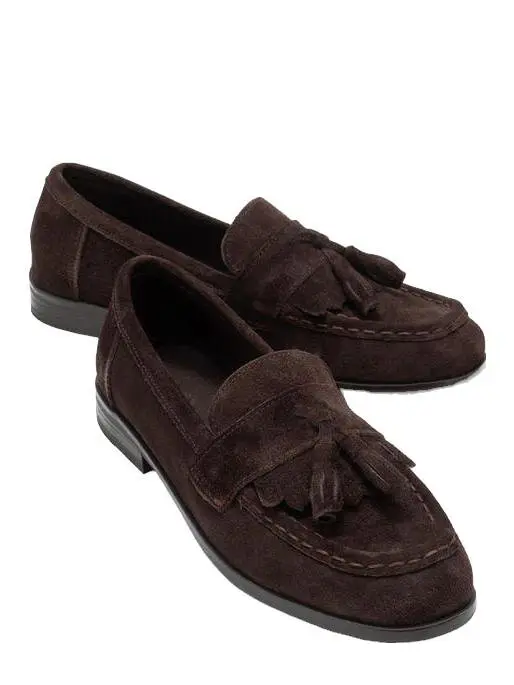 FOREVER & ALWAYS SHOES Lupen Leather Tassel Loafer - Brown Suede