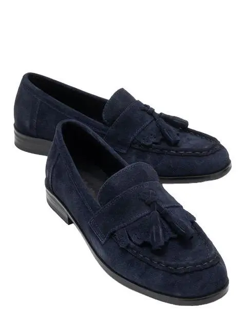 FOREVER & ALWAYS SHOES Lupen Leather Tassel Loafer - Navy Suede
