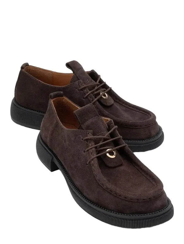 FOREVER & ALWAYS SHOES Band Leather Lace-up Loafer - Brown Suede