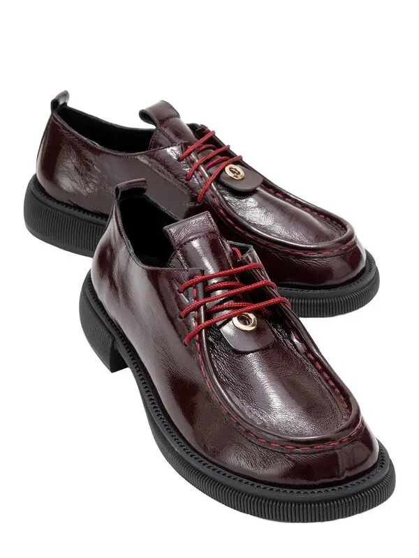 FOREVER & ALWAYS SHOES Band Leather Lace-up Loafer - Burgundy Patent