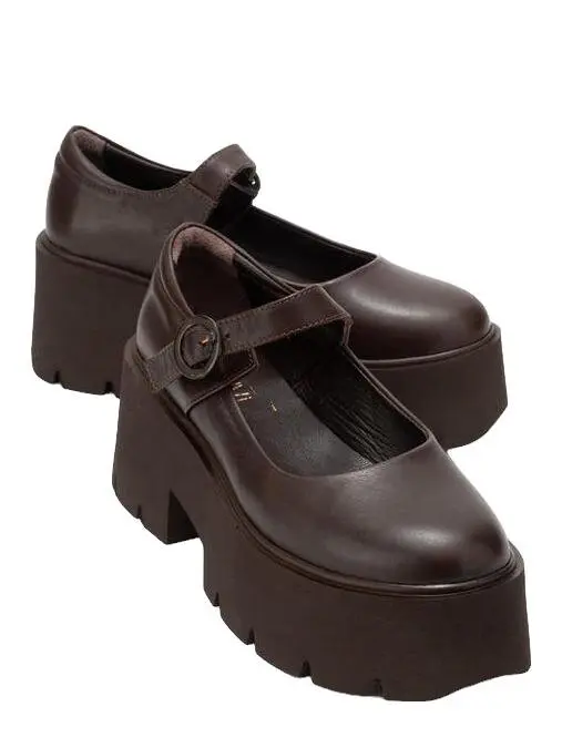 FOREVER & ALWAYS SHOES Orina Leather Platform Mary Jane Shoe - Brown