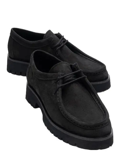 FOREVER & ALWAYS SHOES Talia Leather Lace-up Loafer - Black Nubuck
