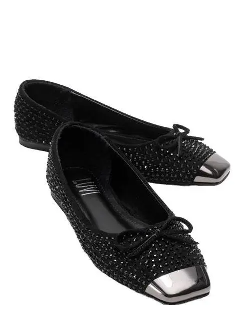 PROLOGUE SHOES Abra Bow Ballet Flat - Black Suede