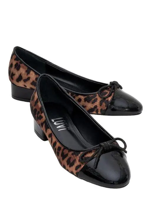PROLOGUE SHOES Julien Bow Detail Block Heel Flat - Leopard