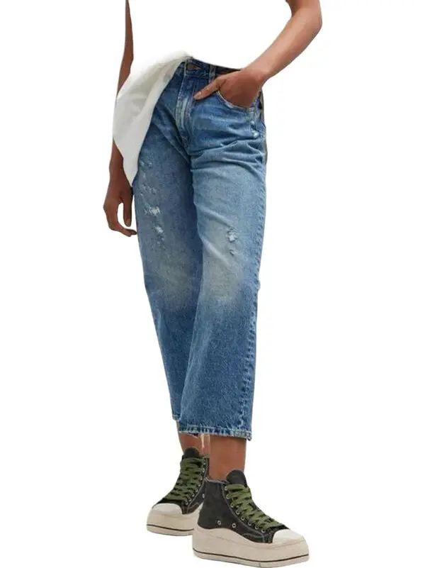 R13 Distressed Boyfriend Jeans - Blue