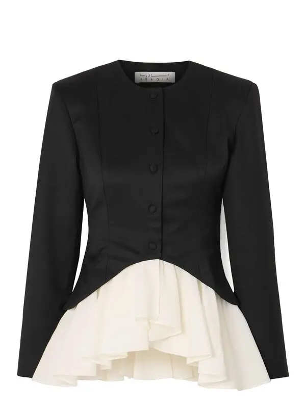 ABADIA Ruffled Wool-blend Twill And Plissé-crepe Blazer - Black