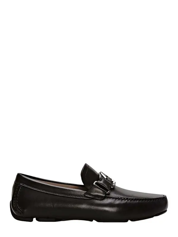 FERRAGAMO Leather Ornament Driver Loafers - Black