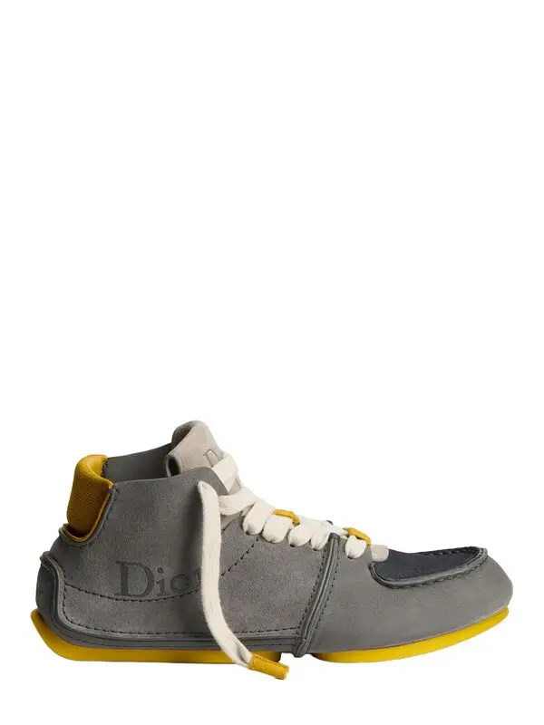 Dior Roadie Lace-up Boot - Gray Nubuck With Gray, Navy Blue And Yellow Suede