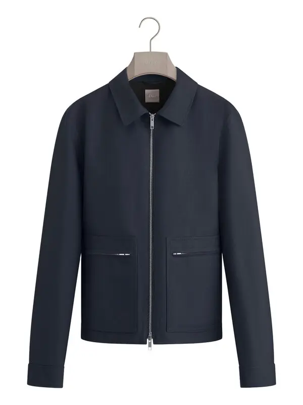 Dior Zipped Jacket With Embroidery - Navy Blue Virgin Wool Blend