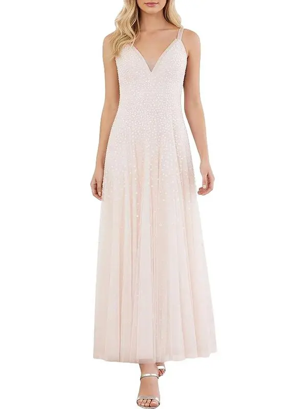NEEDLE & THREAD Sequin Cascade Cami Plunge Gown - Opal/cream