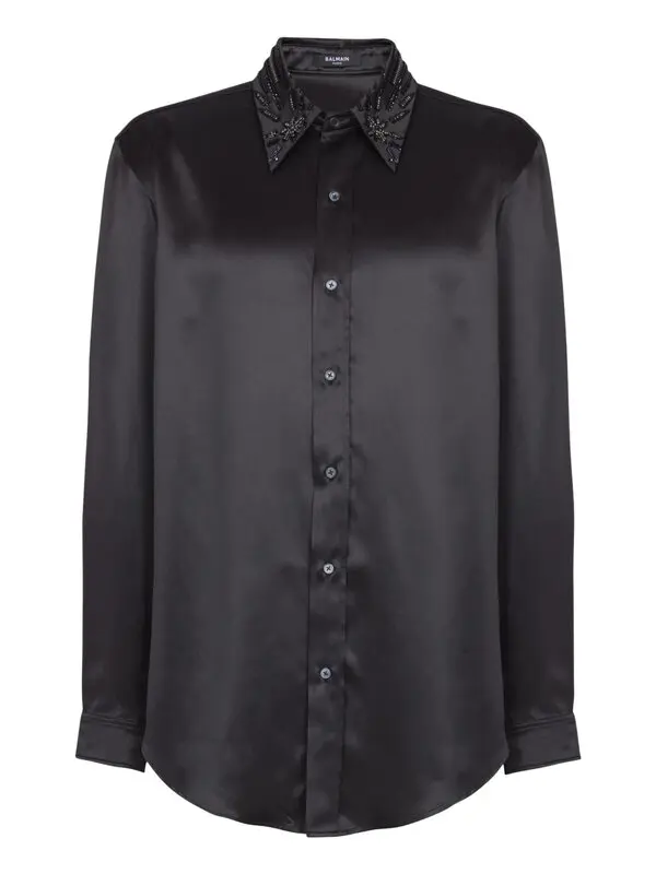 Balmain Satin Embellished Shirt - Black