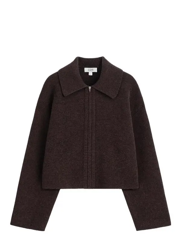 Cos Cropped Knitted Merino Wool Jacket - Brown