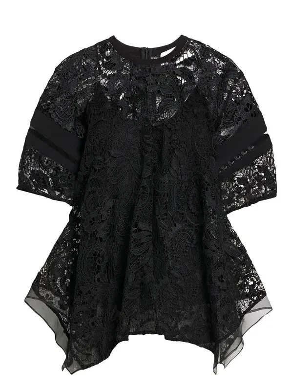 3.1 Phillip Lim Cotton-twill And Corded Lace Top - Black