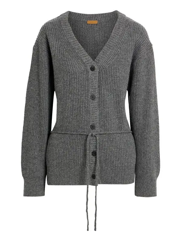 LE17SEPTEMBRE Ribbed Wool-blend Cardigan With Detachable Waist Tie - Anthracite