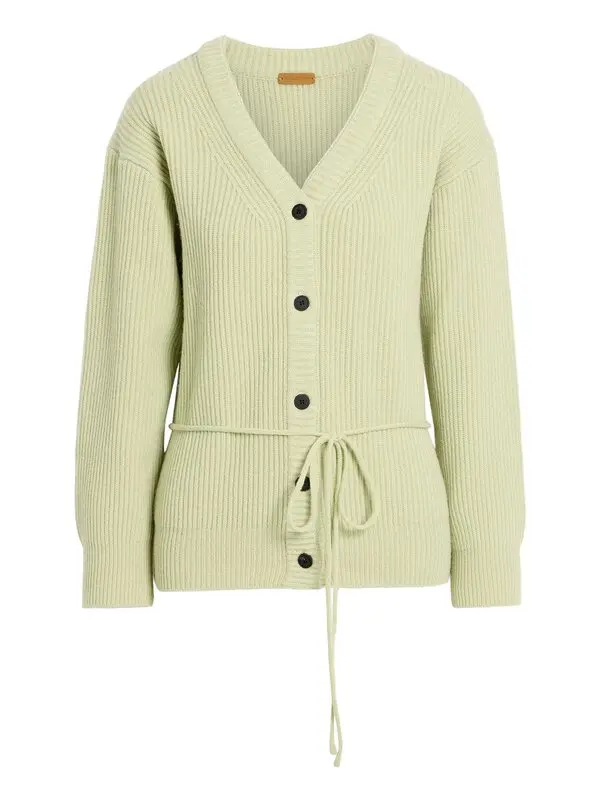 LE17SEPTEMBRE Ribbed Wool-blend Cardigan With Detachable Waist Tie - Light Green