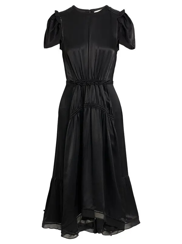 3.1 Phillip Lim Ruffled Chiffon-trimmed Satin Midi Dress - Black