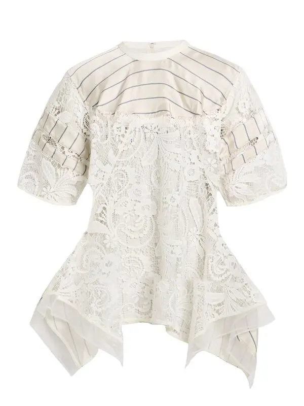 3.1 Phillip Lim Striped Satin And Corded Lace Top - Beige