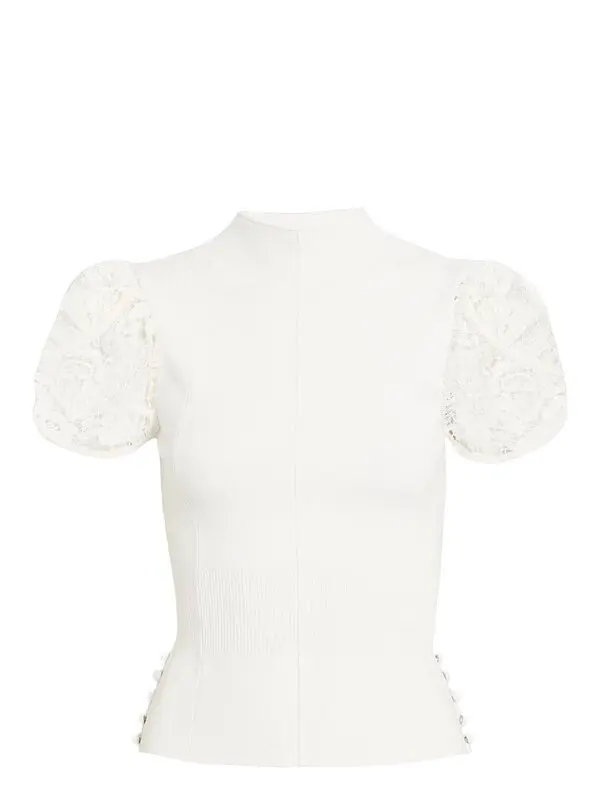 3.1 Phillip Lim Corded Lace Paneled Knit Top - White