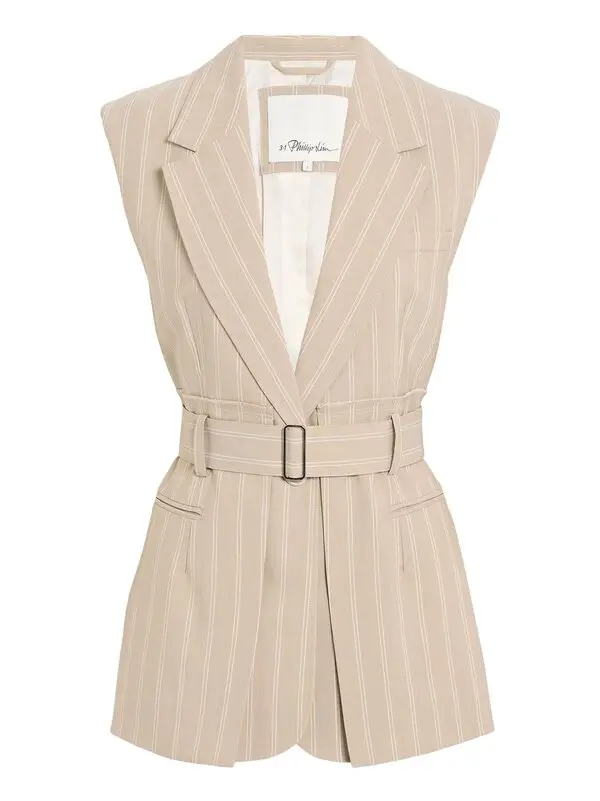 3.1 Phillip Lim Belted Striped Twill Vest - Beige