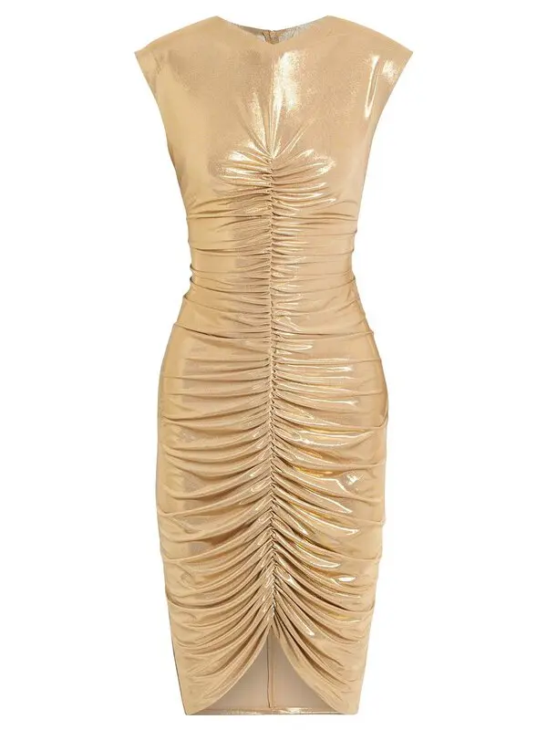 Norma Kamali Ruched Stretch-lamé Dress - Gold