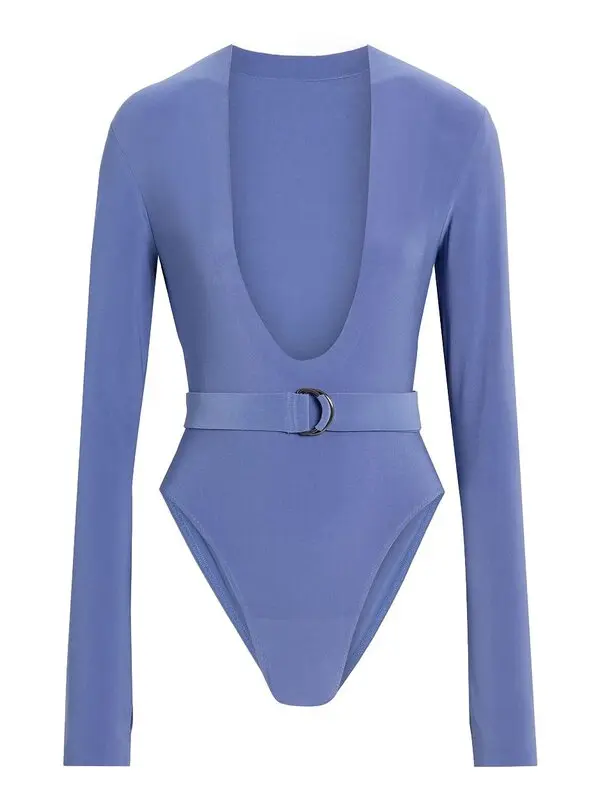 Norma Kamali Belted Stretch-jersey Bodysuit - Blue