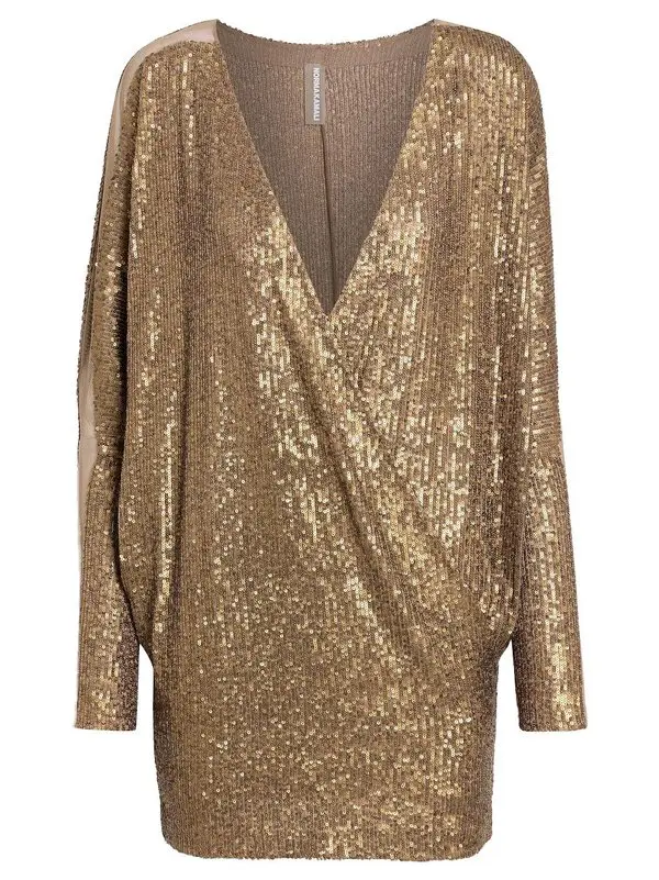 Norma Kamali Draped Sequined Mini Dress - Bronze