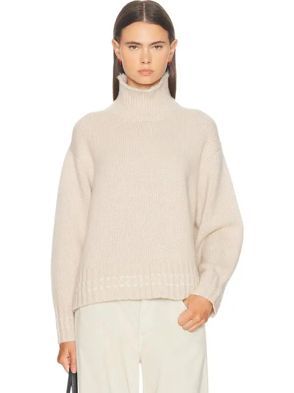 Guest In Residence Tipped Cozy Turtleneck Sweater - Sandstone & Cream