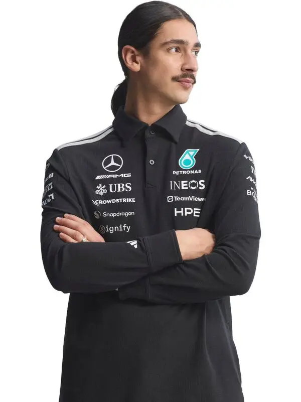 Adidas Mercedes Amg Petronas Formula 1 Team Engineers Long Sleeve Polo - Black