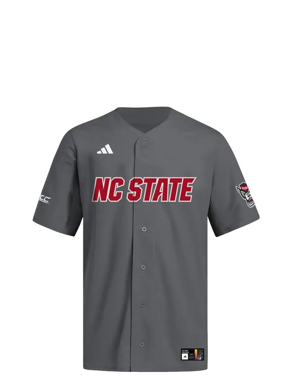 Adidas Nc State Dark Grey Full Button Jersey - Team Dark Grey