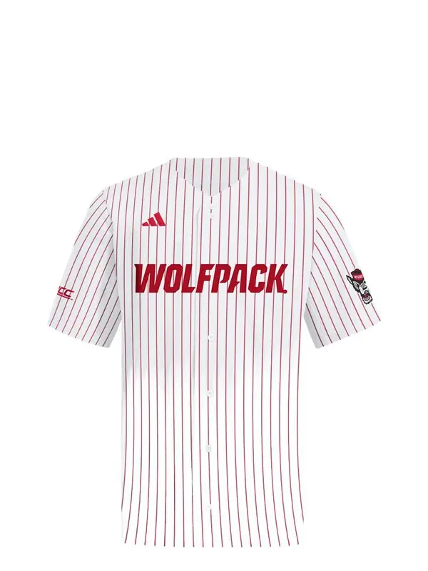 Adidas Nc State Pinstripe Full Button Jersey - White / Team Power Red