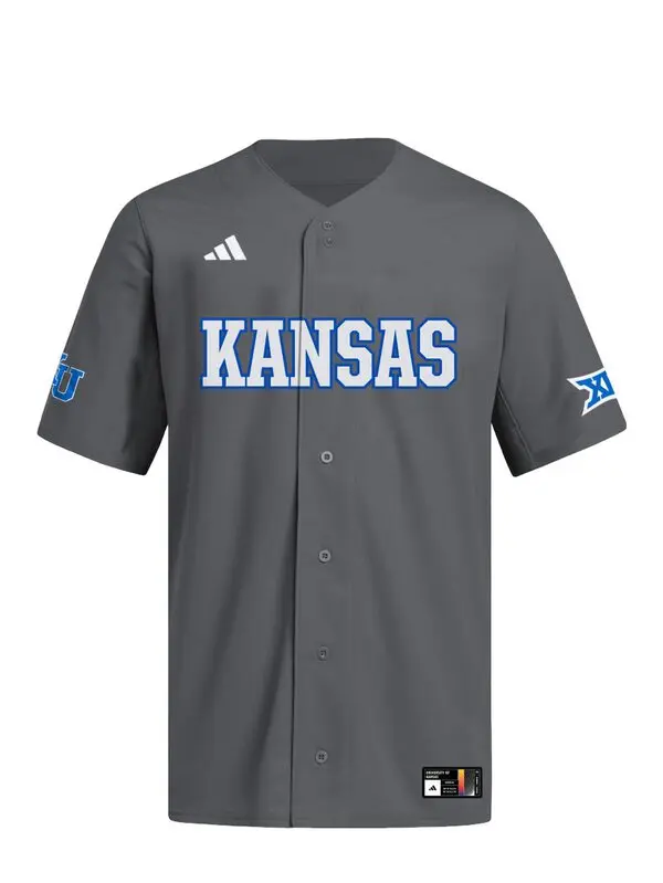 Adidas Kansas Jayhawks Full Button Jersey - Team Dark Grey