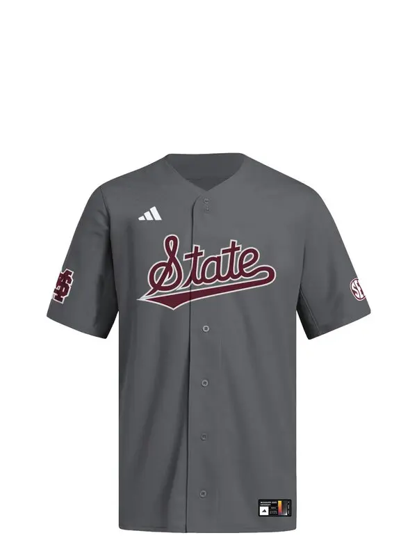 Adidas Mississippi State Full Button Jersey - Team Dark Grey